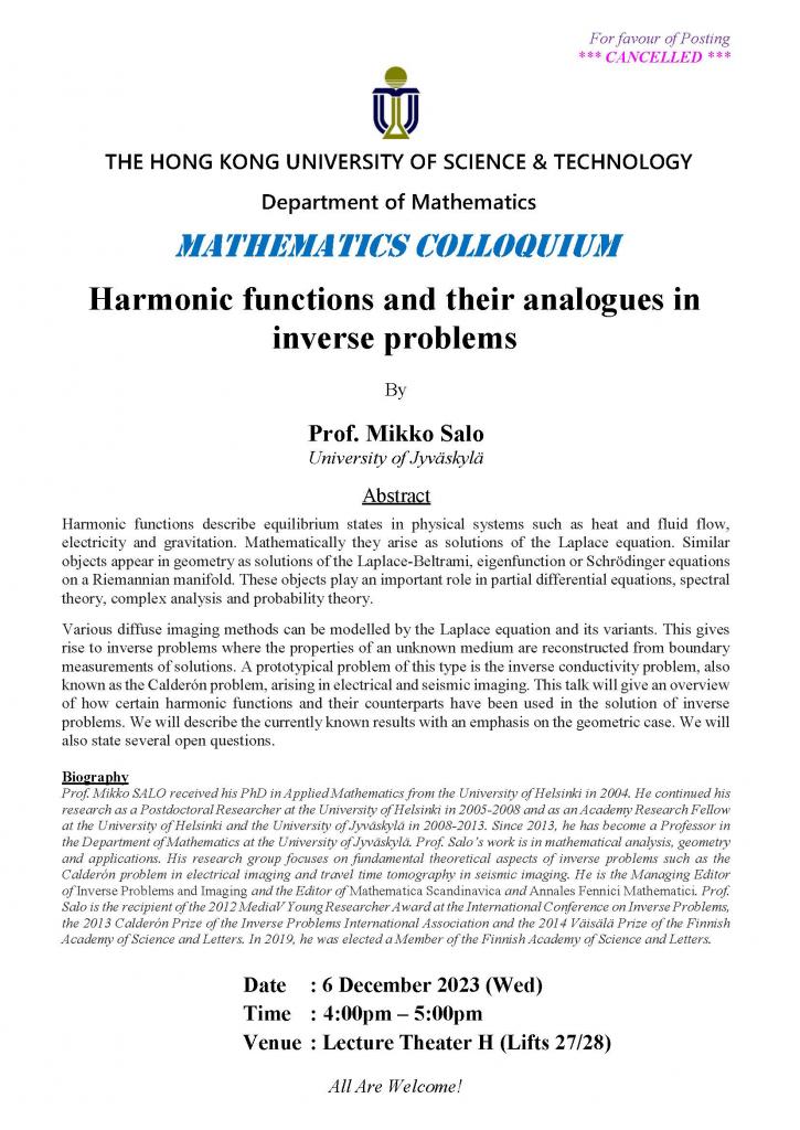 Department of Mathematics - Mathematics Colloquium - Harmonic functions and their analogues in ...